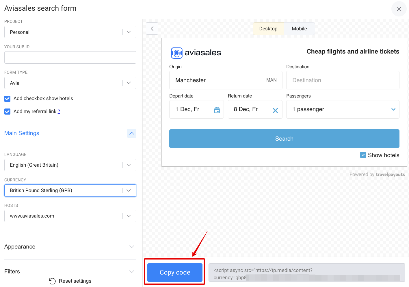 How to quickly update an old search form to a new one in Travelpayouts ...