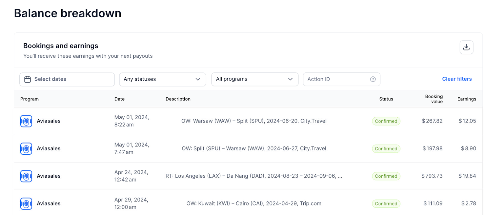 Finance section explained – Travelpayouts Help Center